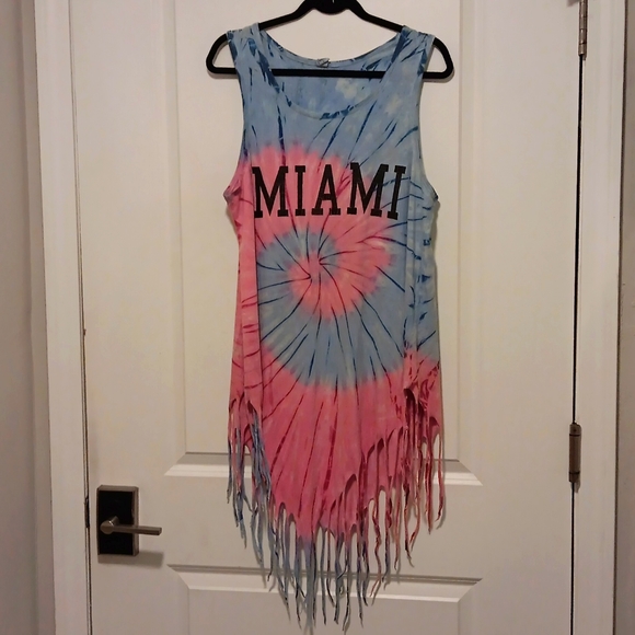 beach exist | Tops | Miami Fringe Tank Top Beach Cover Dress Tie Dye ...
